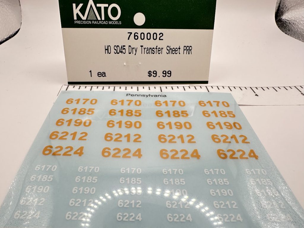 HO SD45 Dry Transfer SheetContains: PRR with 5 Numbers (HO-Scale ...