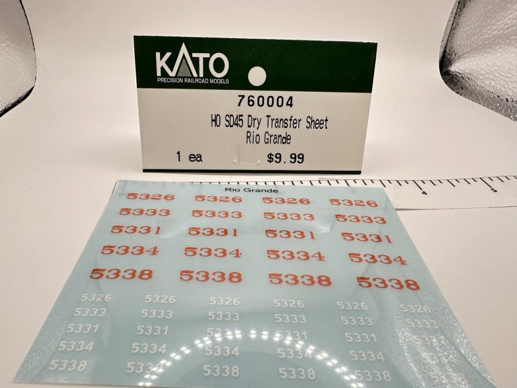HO SD45 Dry Transfer SheetContains: D&RGW with 5 Numbers (HO-Scale ...